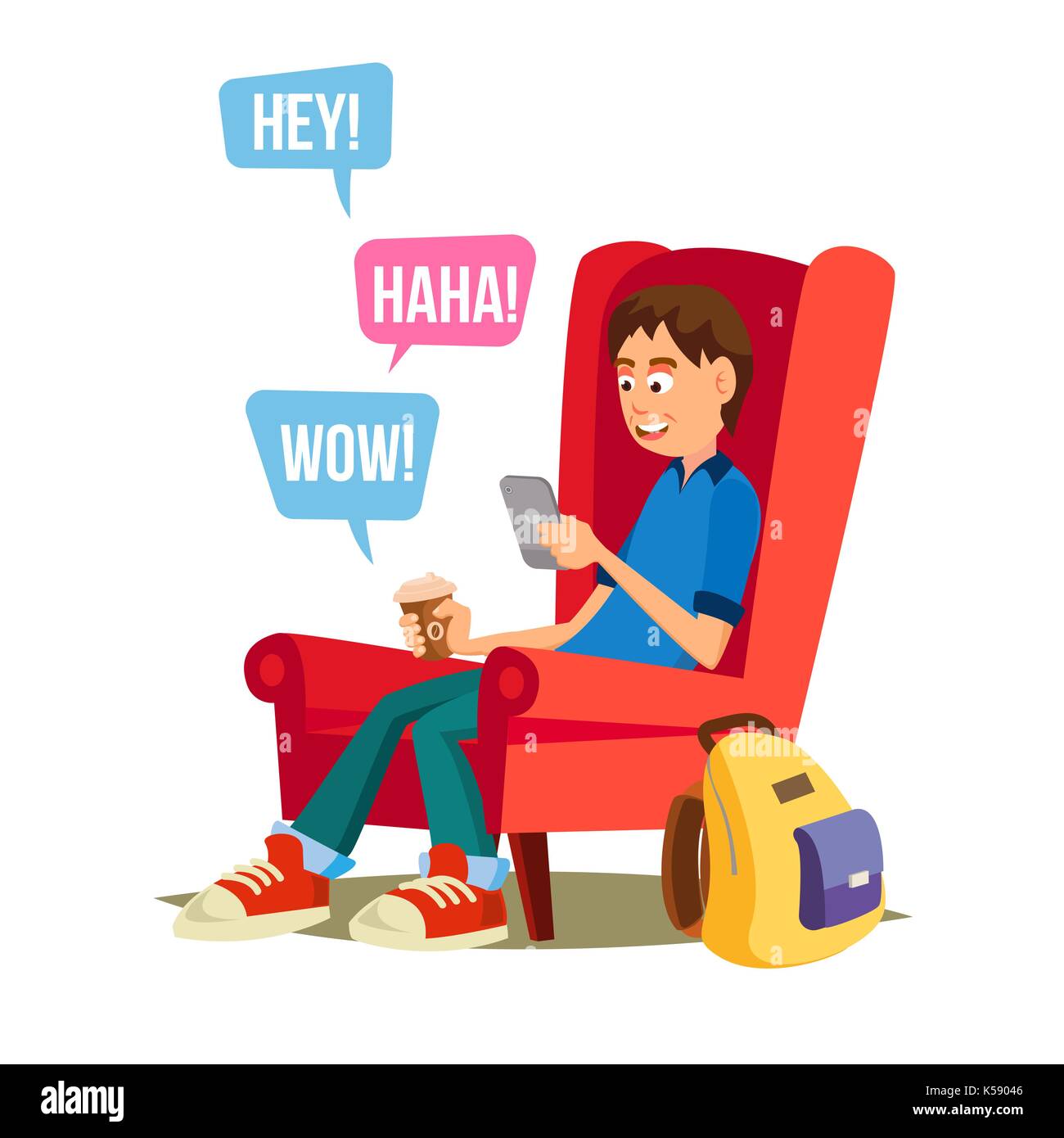 White background cell phone teen Stock Vector Images - Alamy