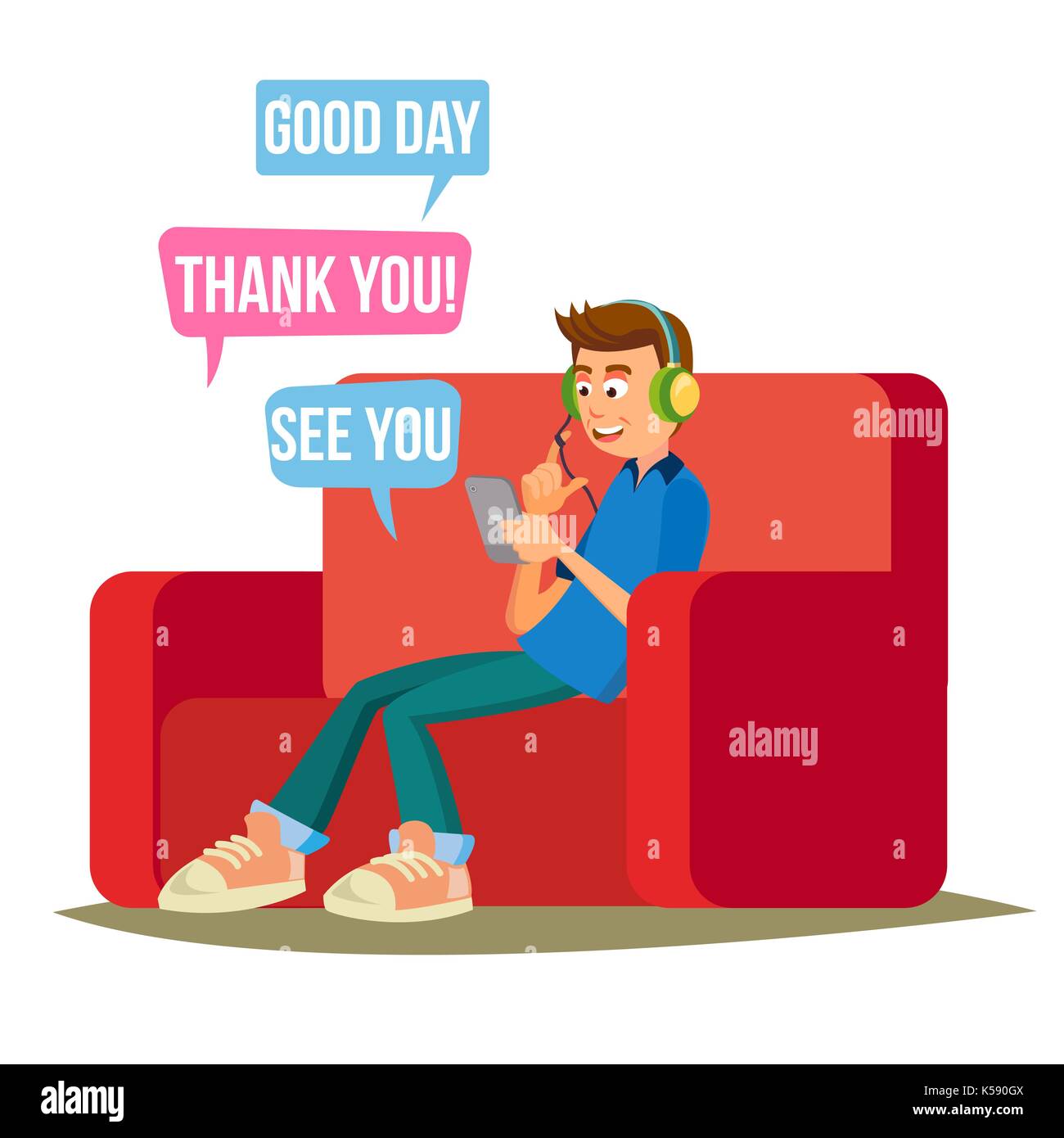 Teen Boy Vector. Teen Boy Texting With Cell Phone. Smart Phone Chatting ...