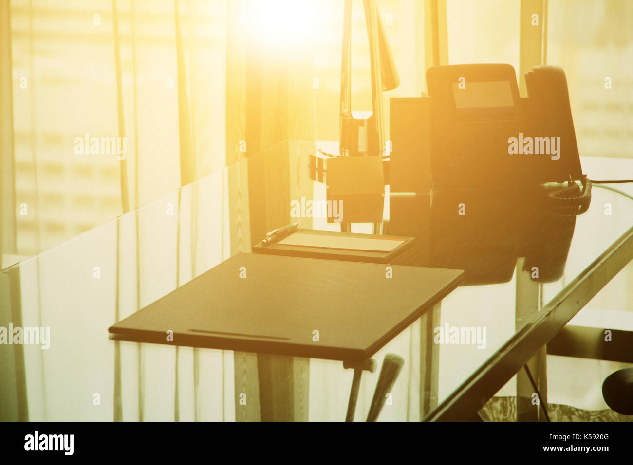 modern desk office interior in the morning light Stock Photo - Alamy