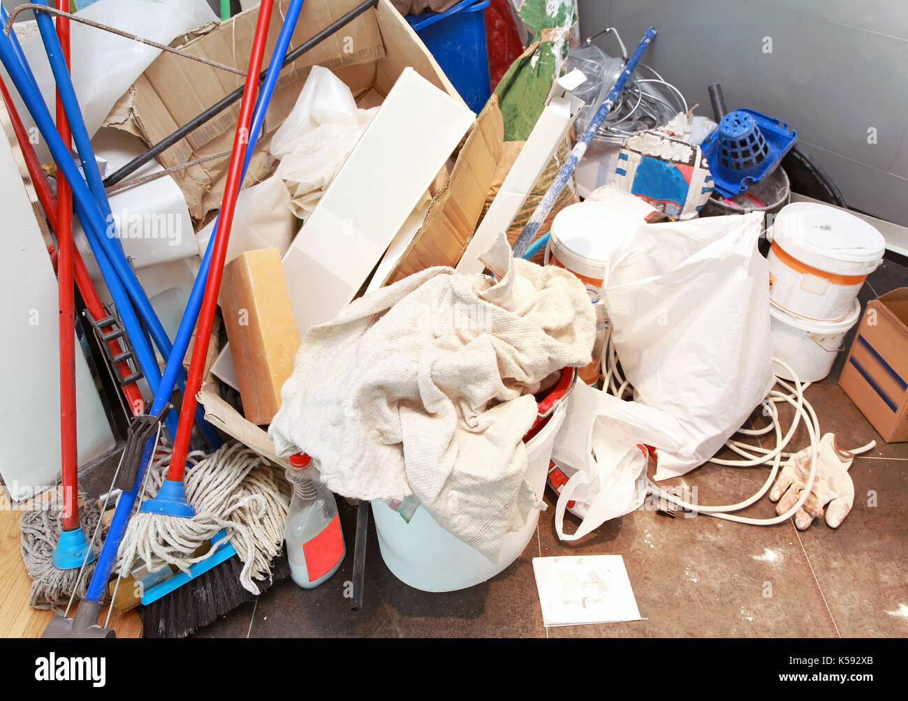 Large dirty mess after house interior cleaning Stock Photo - Alamy