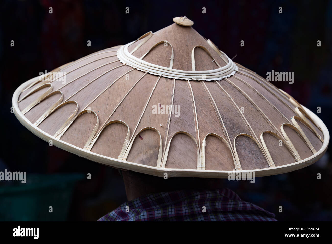 Woman wearing traditional bamboo hat in Myanmar Stock Photo - Alamy