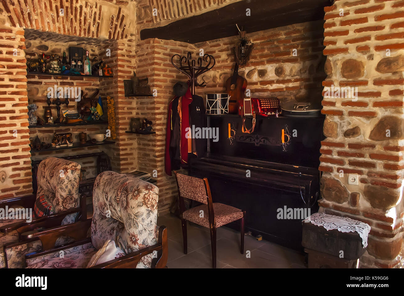 Dinner room interior in mixed style (loft, retro, ethnic, classic ...