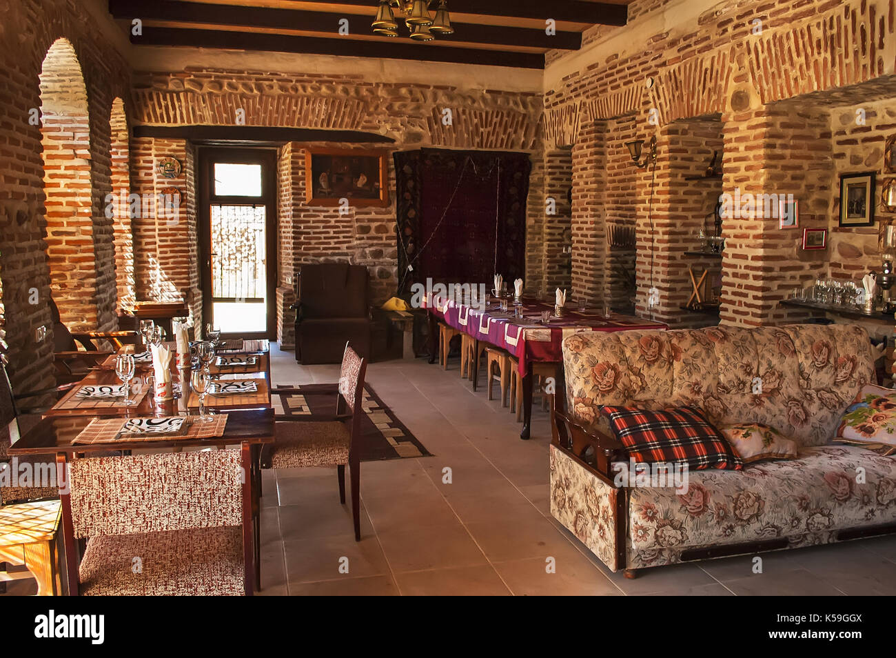 Dinner room interior in mixed style (loft, retro, ethnic, classic ...