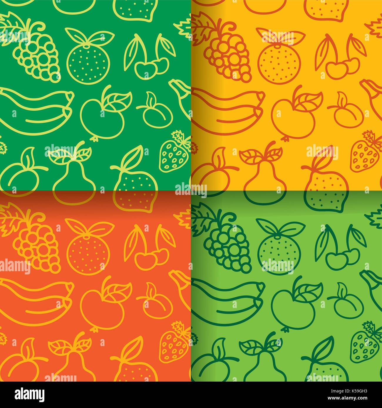 illustration of seamless pattern of fruits and berries in different ...
