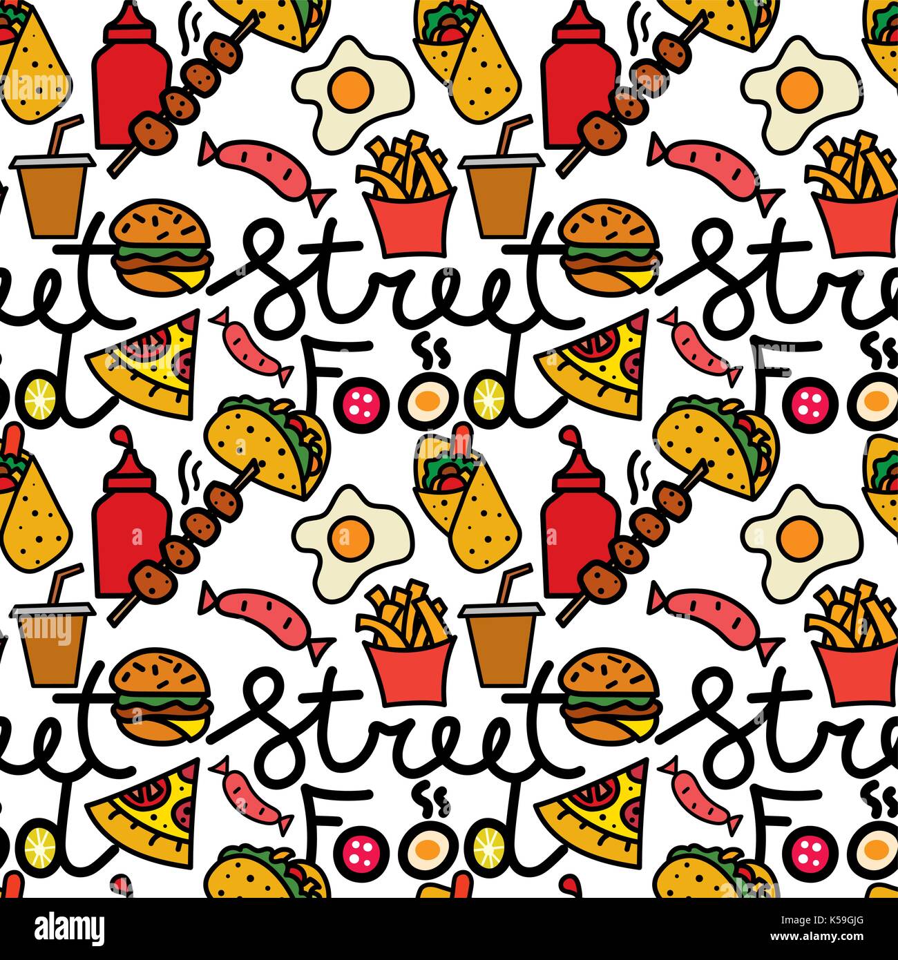 illustration of different kind of street food seamless pattern Stock ...