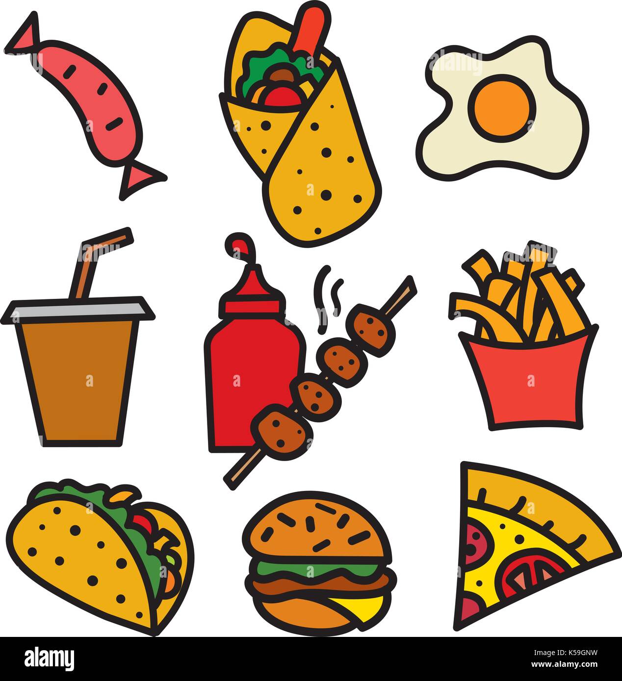 illustration of set street food icons and signs Stock Vector Image ...