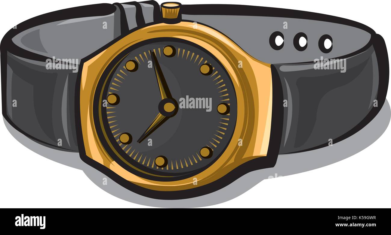 illustration of gold wrist watches with black bracelet Stock Vector ...