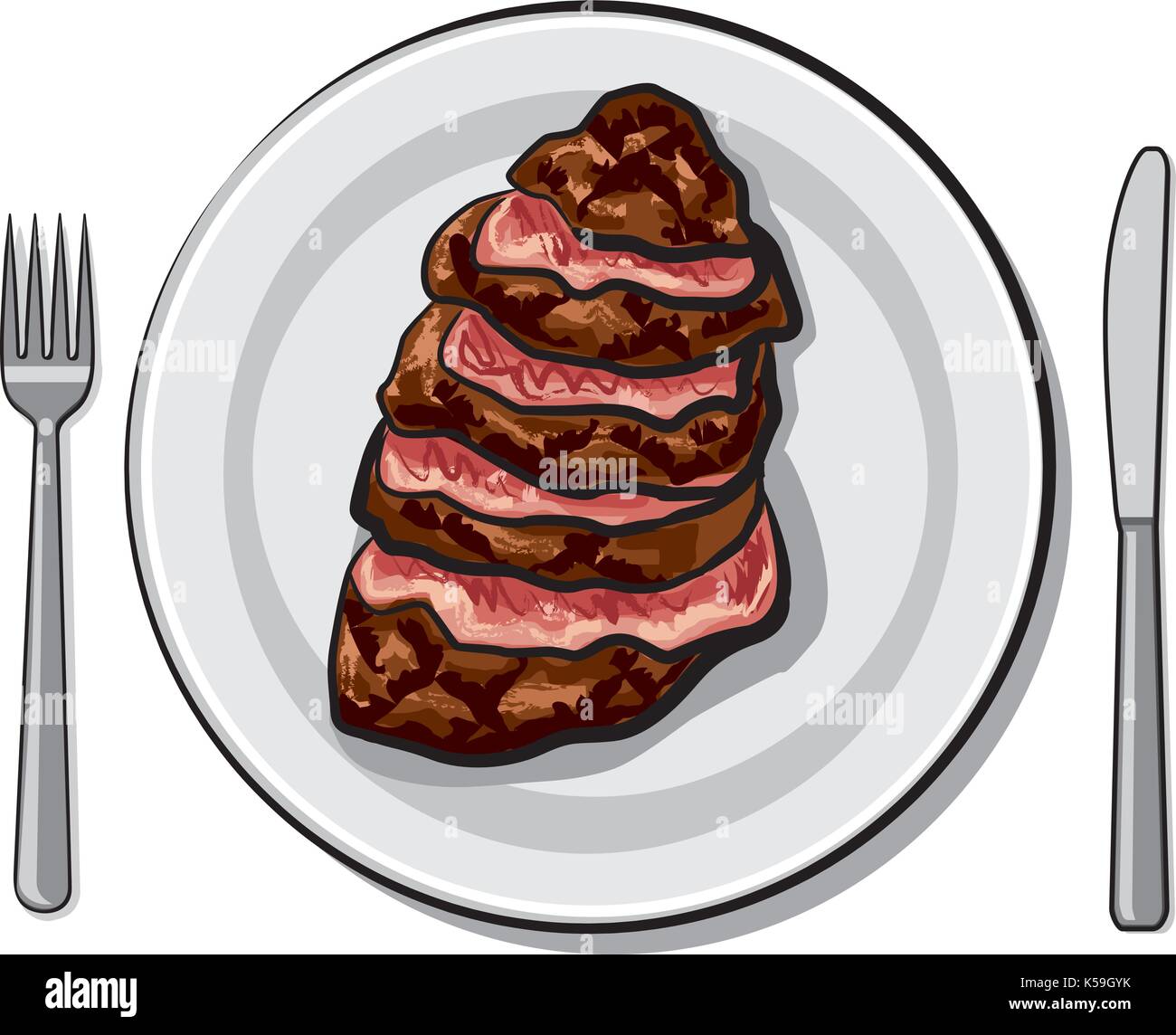 illustration of cooked beef steak on plate Stock Vector Image & Art - Alamy