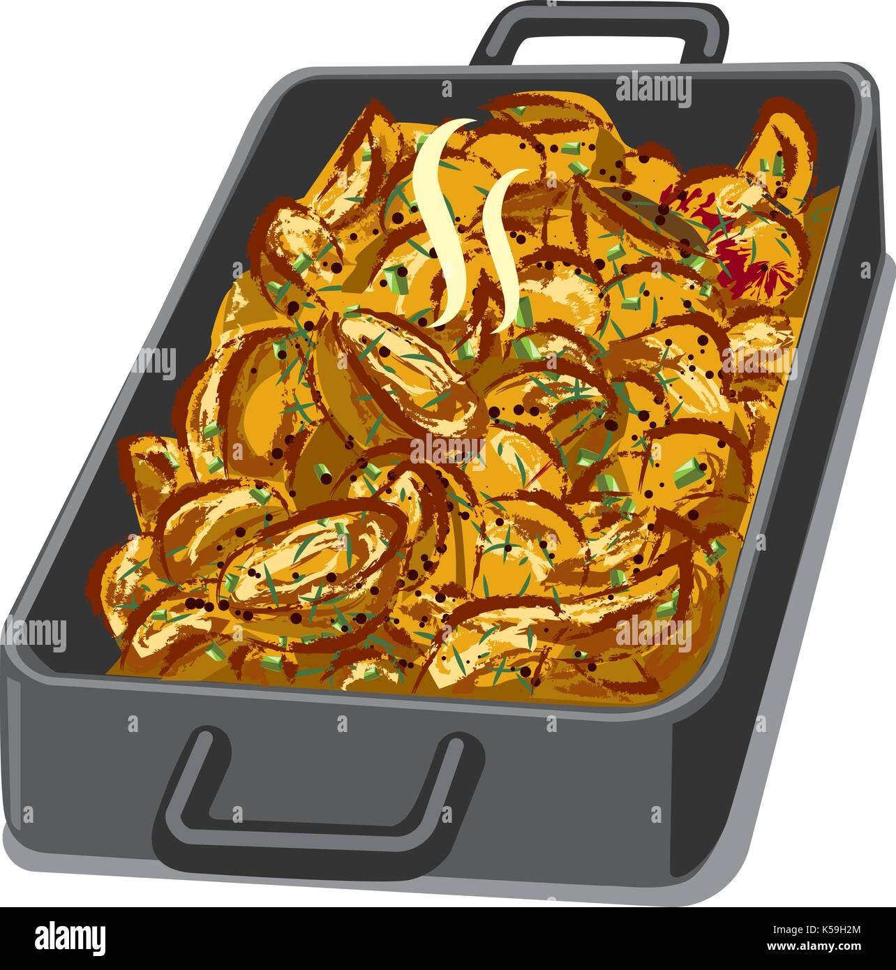 illustration of hot baked roasted potatoes in pan Stock Vector Image ...