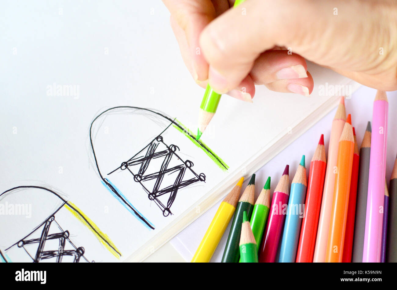 Person coloring art for class homework. Education art supplies ...