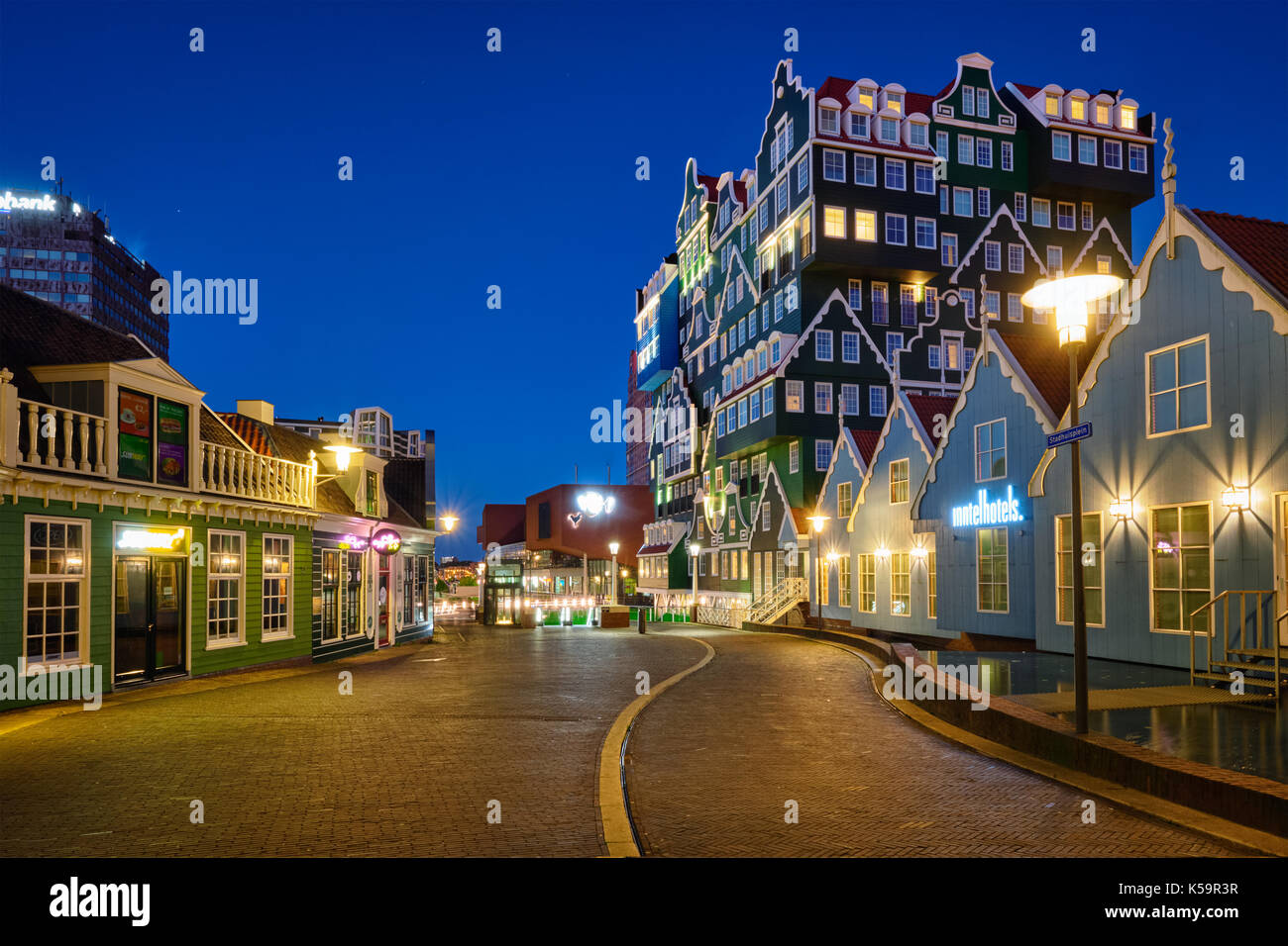 Inntel Hotel in Zaandam illuminated at night, Netherlands Stock Photo ...