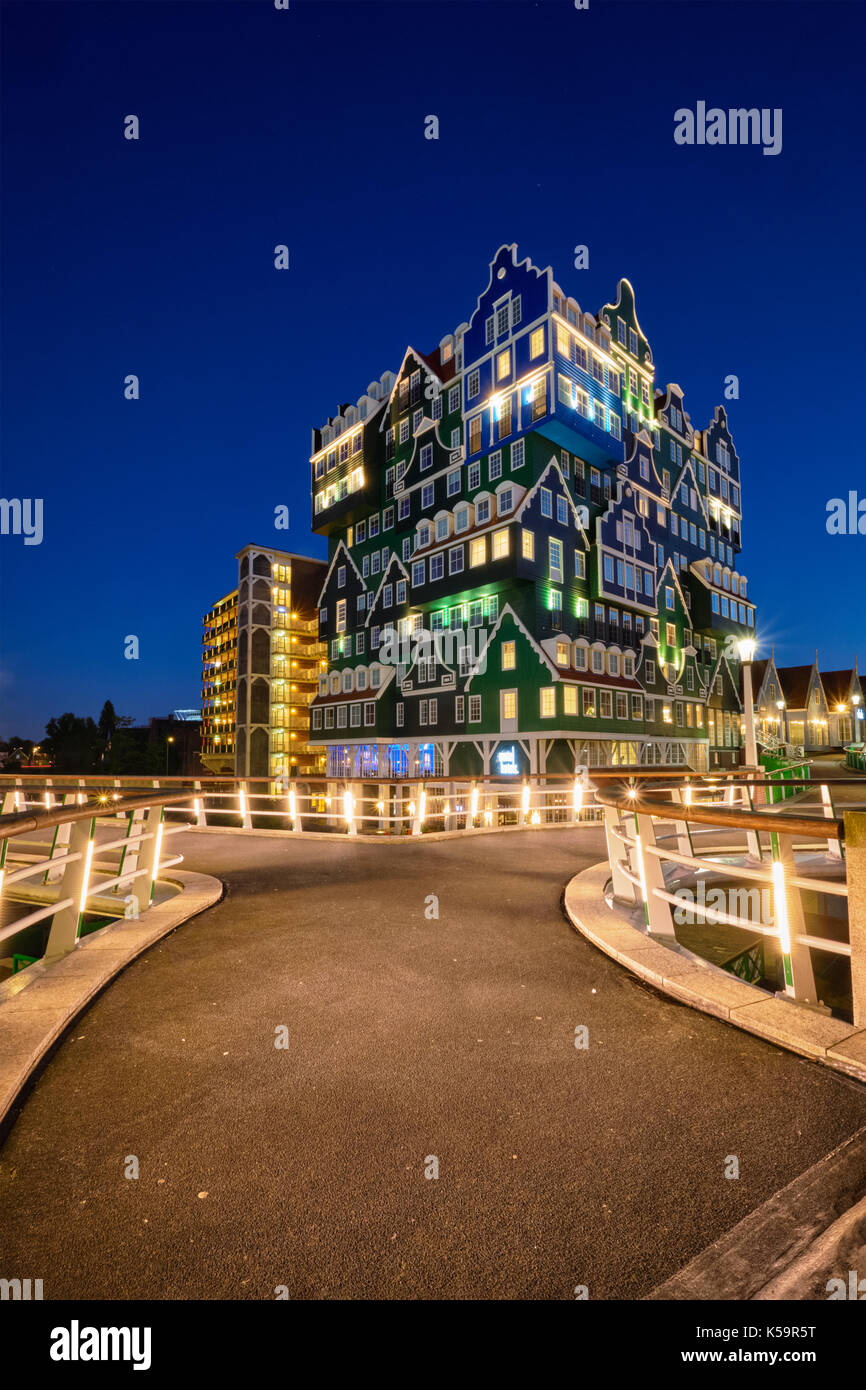 Inntel Hotel in Zaandam illuminated at night, Netherlands Stock Photo ...