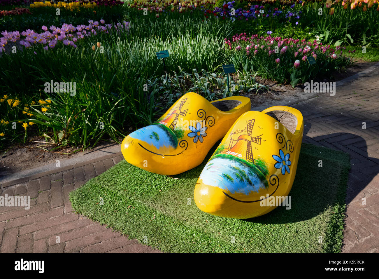 Wooden clogs klompen in Keukenhof flower garden, Netherlands Stock ...
