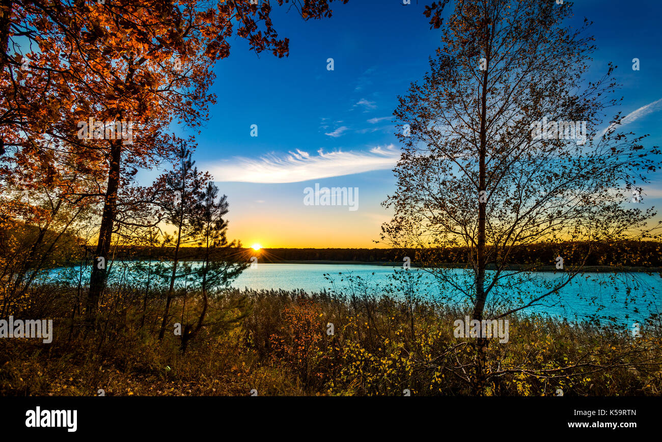 Sunset in river water reservoir. The river water reservoir is in the ...