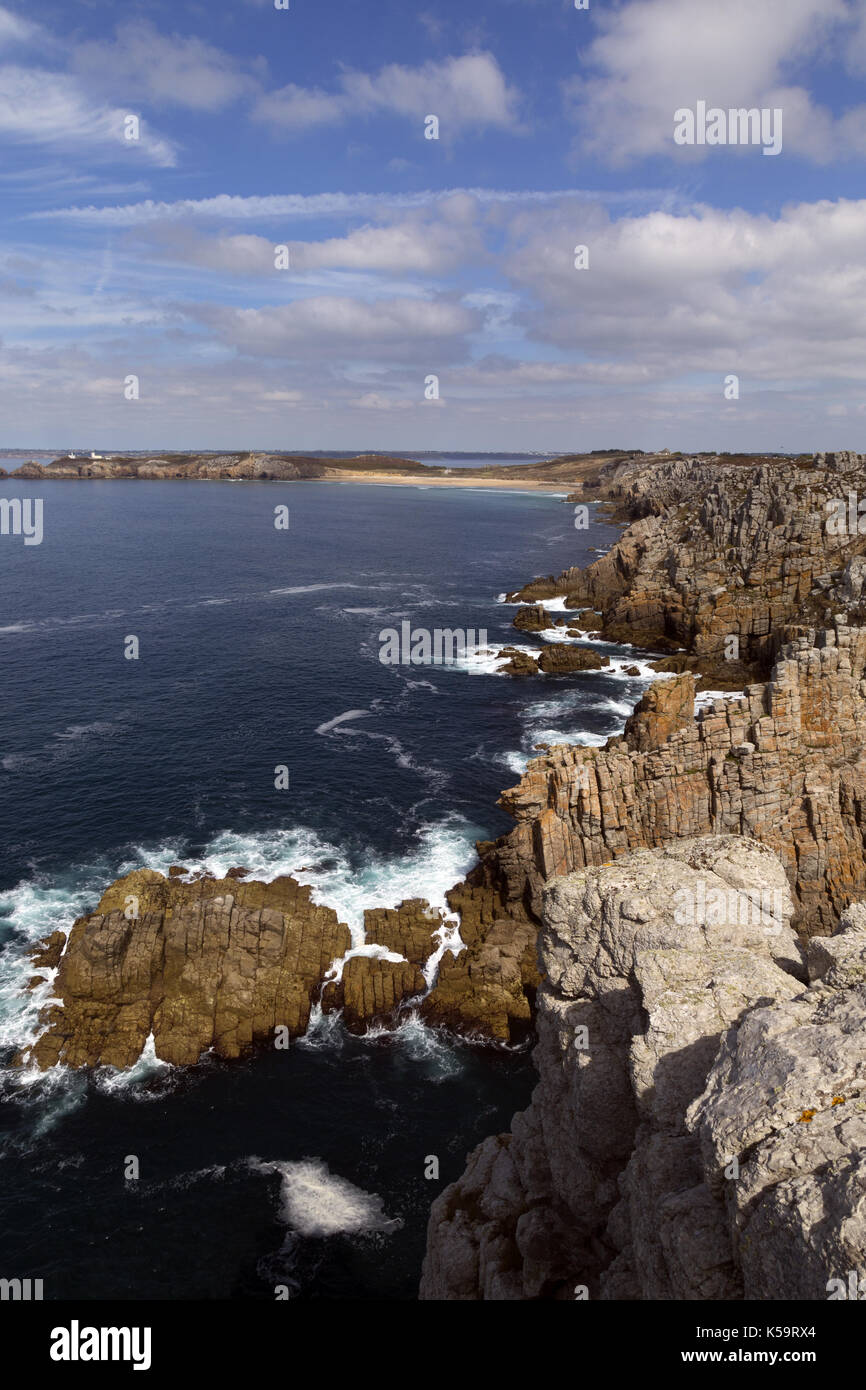 Pointe de Pen Hir, peninsula of Crozon, in bottom the beach of Pen Hat ...
