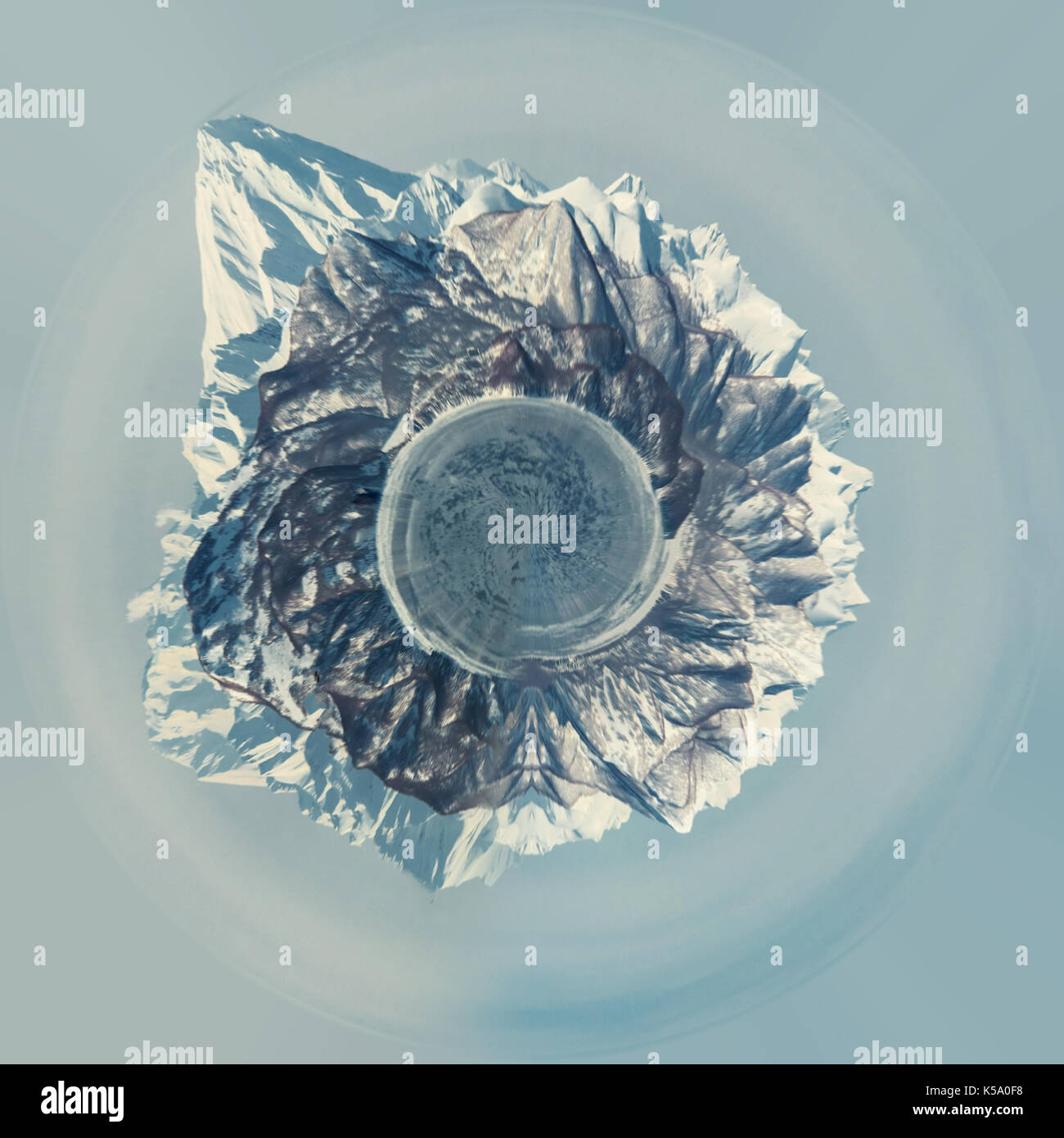Little planet 360 degree sphere. Panoramic view of volcano and Avacha ...