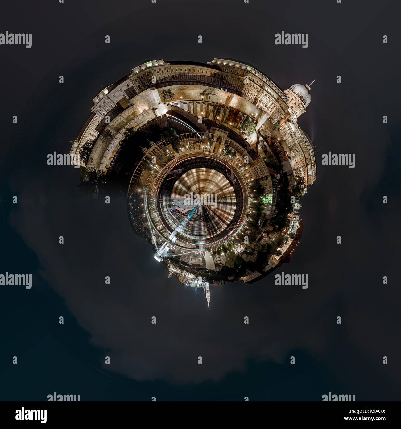 Little planet 360 degree sphere. Panorama of Royal Palace or Buda ...