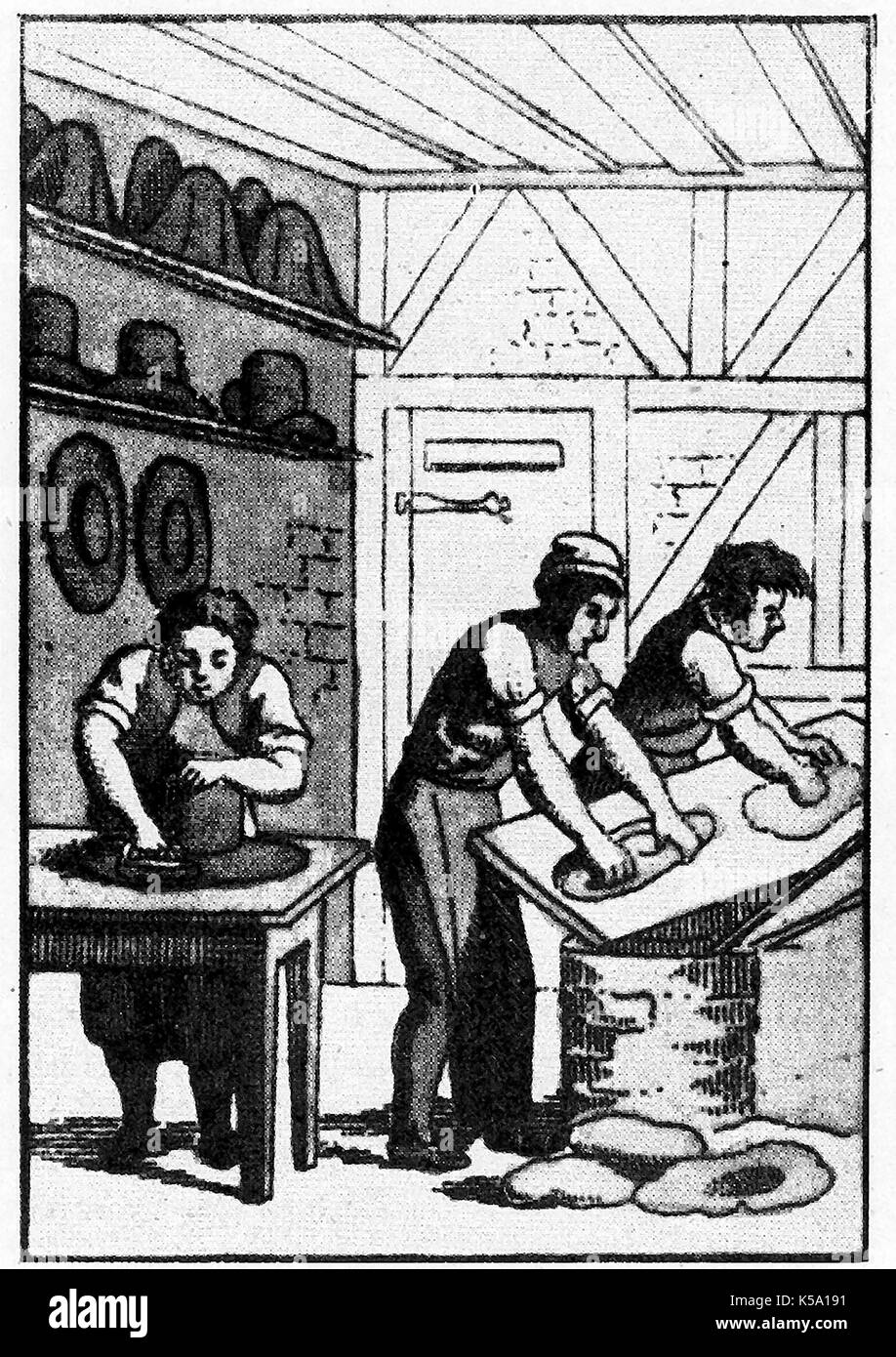 Workers in a Luton (UK) hat factory, shaping and making straw hats ...