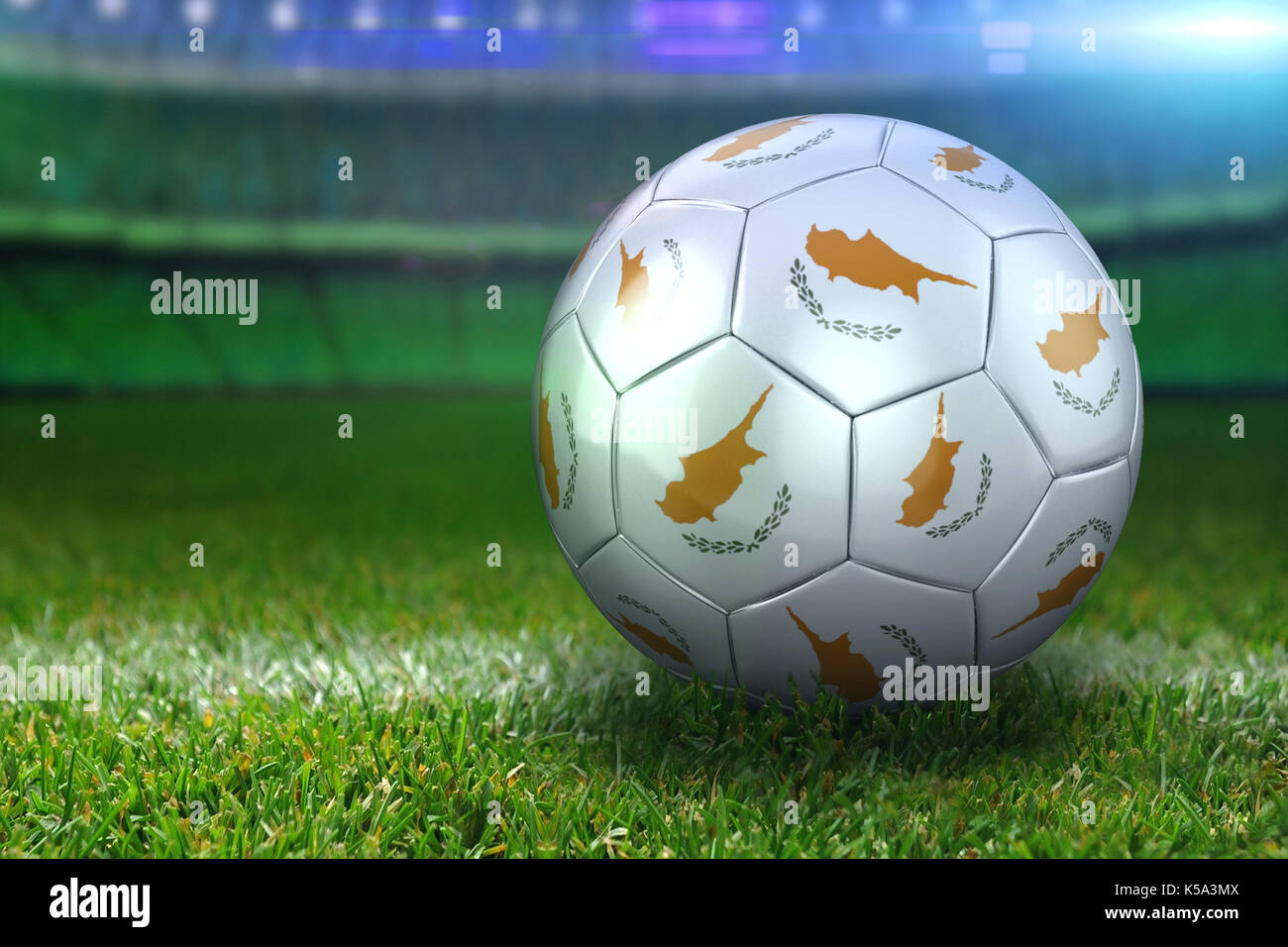 Cyprus Soccer Ball on Stadium Green Grasses at Night Stock Photo - Alamy
