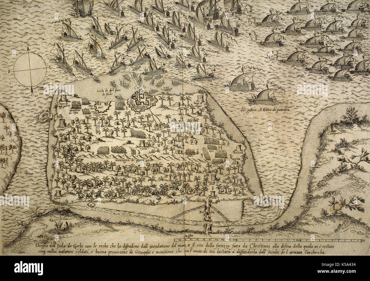 Engraving of the Tunisian island of Gerba (Djerba) under almohade ...