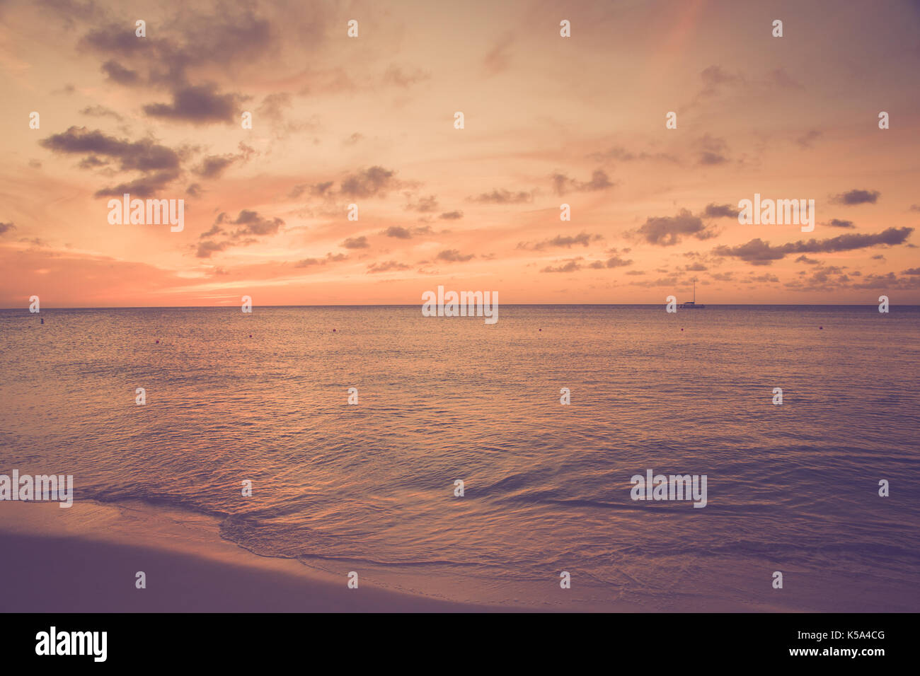 Sunset Beach Sea Vintage tone Stock Photo - Alamy