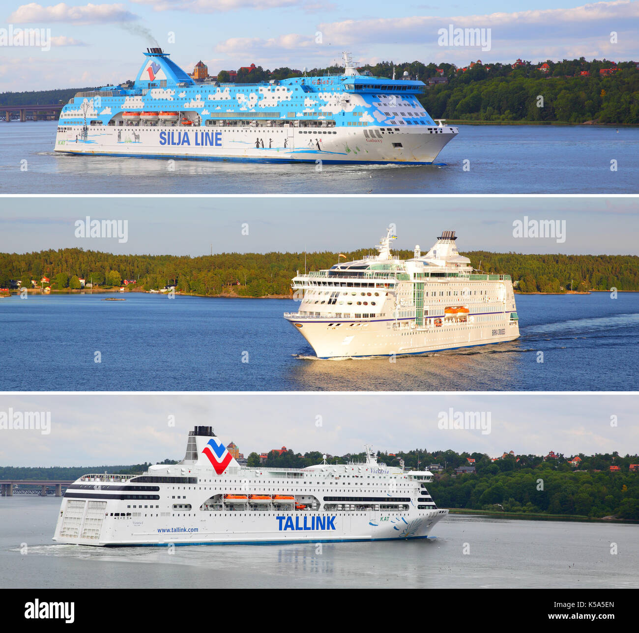 Stockholm, Sweden - July 25, 2017: Various passenger ships (Tallink ...