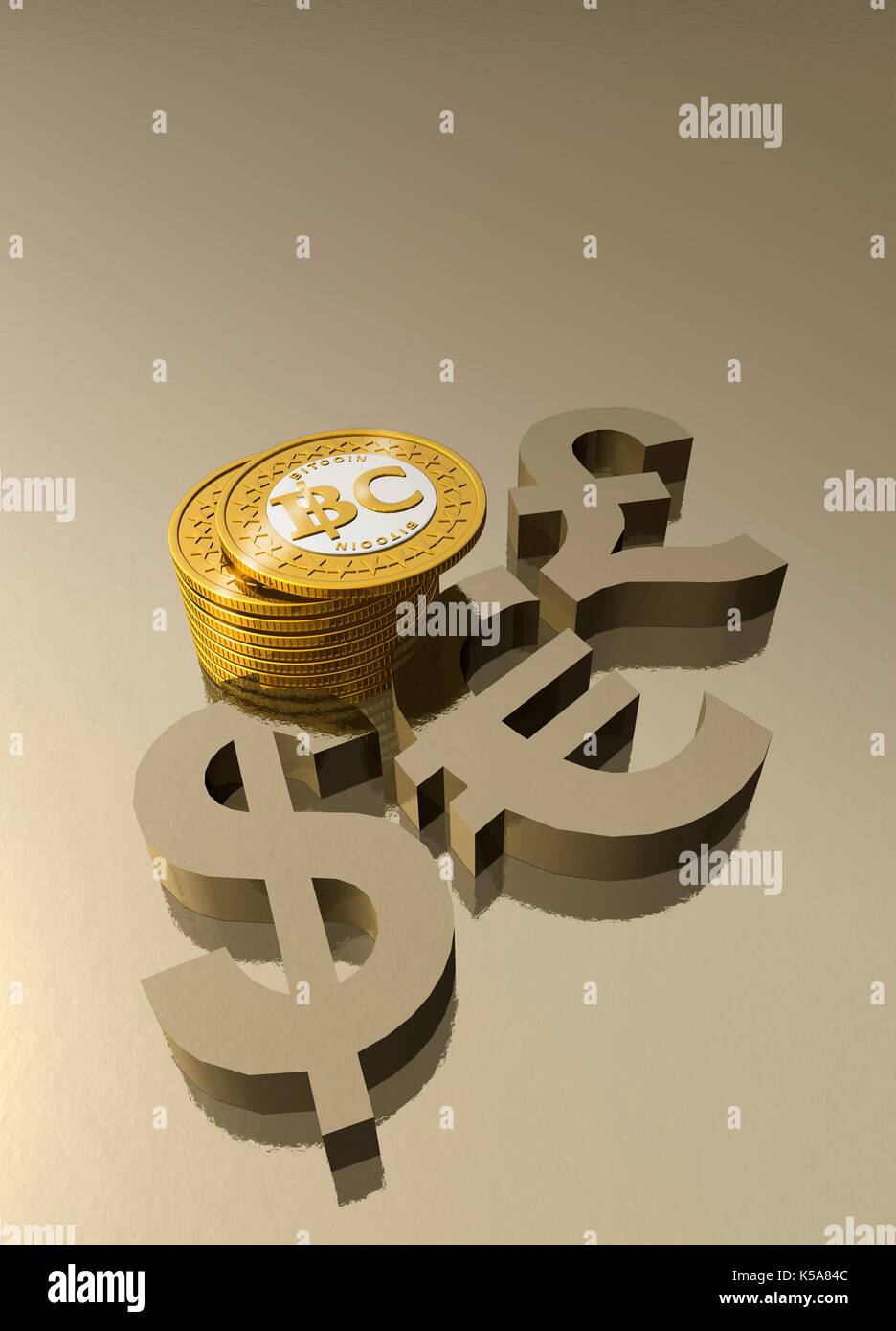 Bitcoins and currency symbols, illustration Stock Photo - Alamy