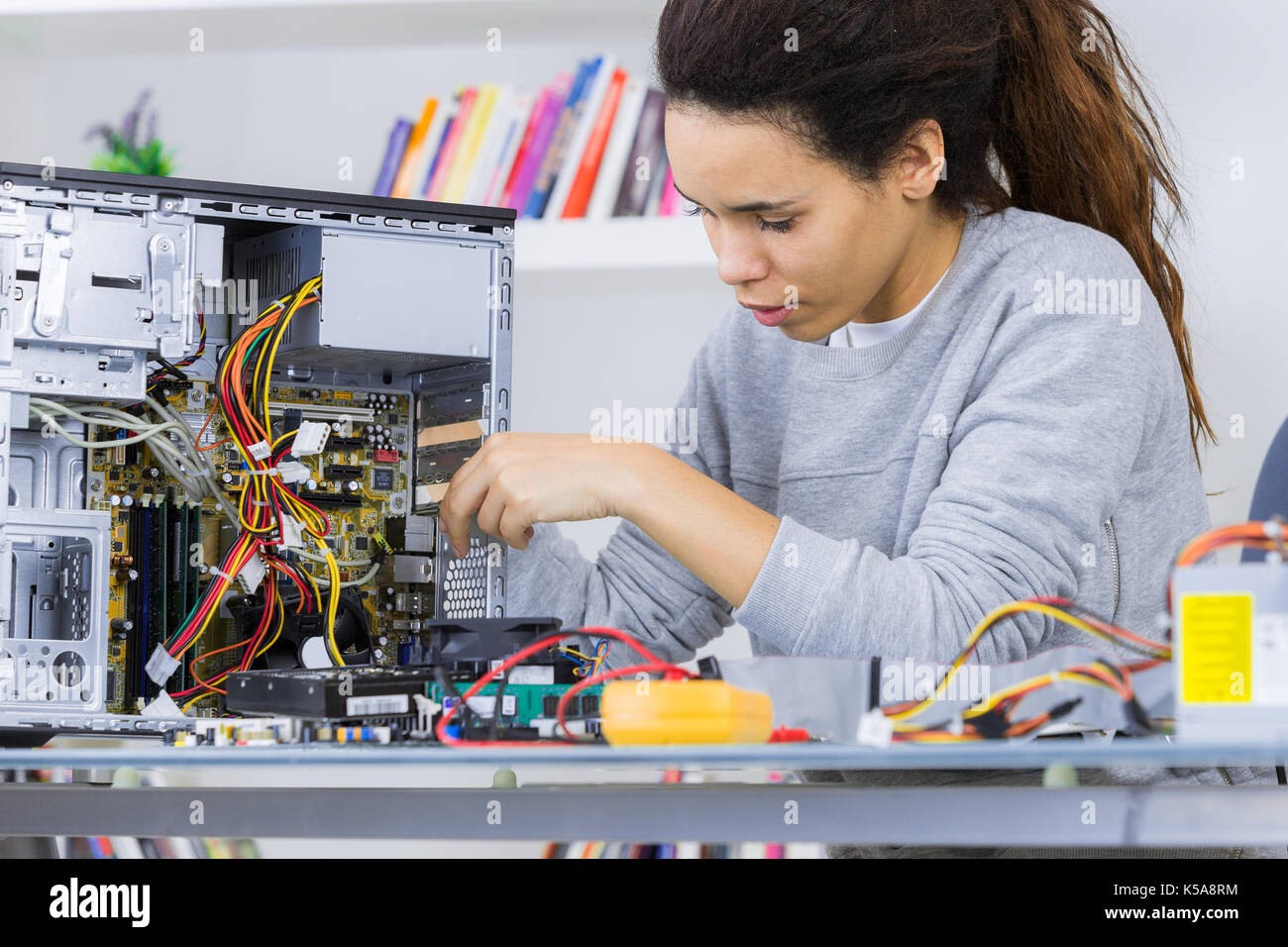 girl with a tester and a computer Stock Photo - Alamy