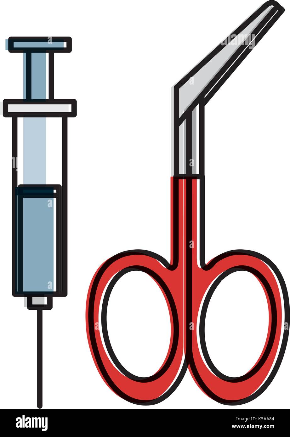 surgical scissors with injection vector illustration design Stock ...