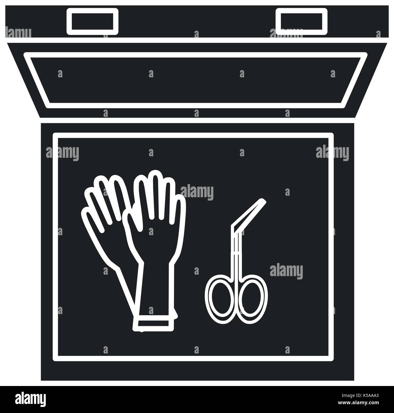 medical kit with gloves and surgical scissors vector illustration ...