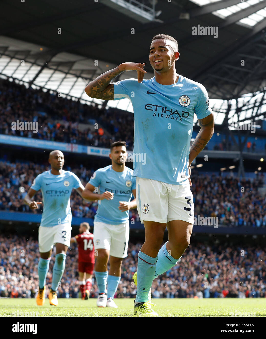 Manchester City's Gabriel Jesus celebrates scoring his side's second ...