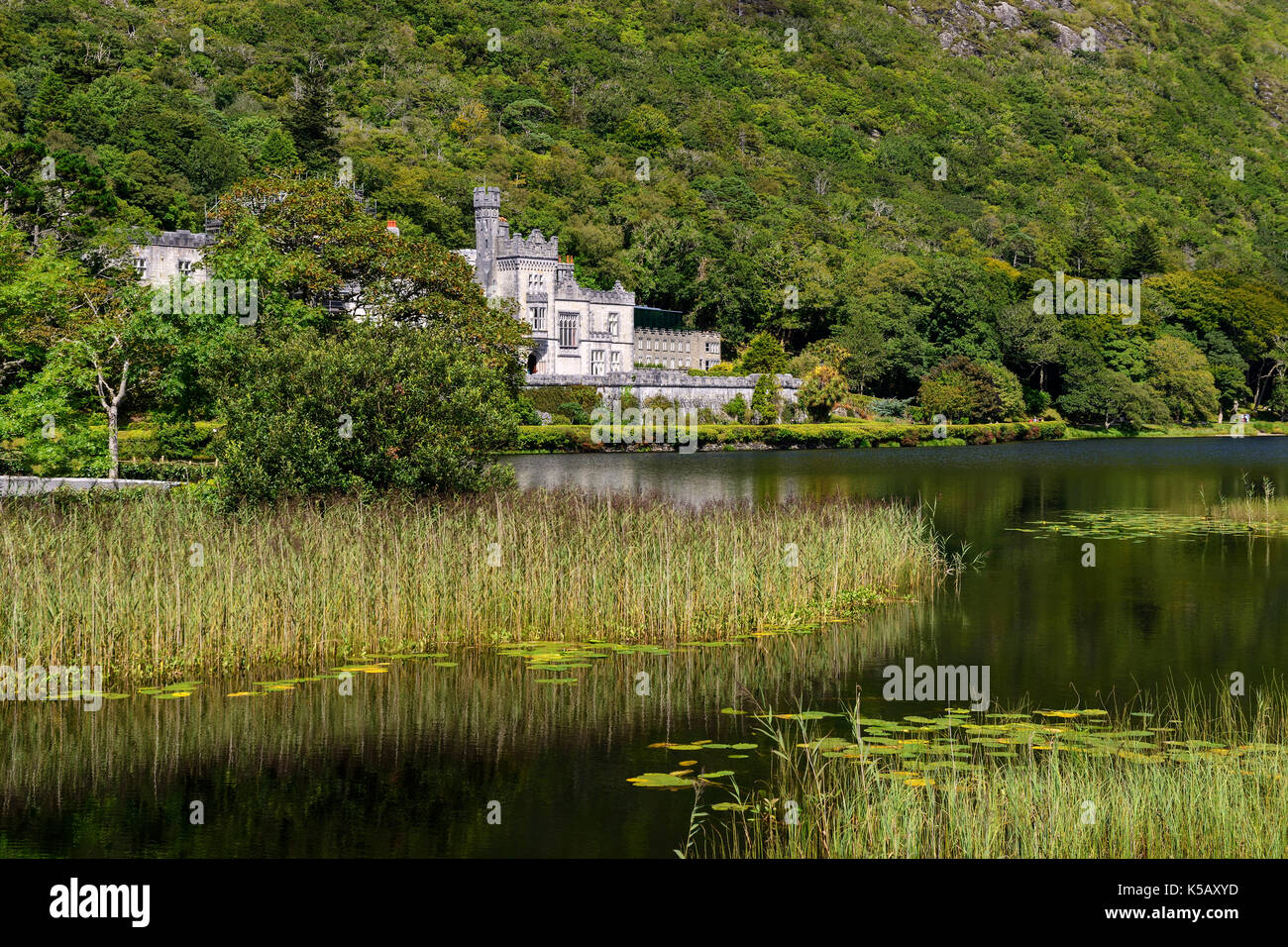 Kylemore Abbey on the banks of Pollacappul Lough in Connemara, County ...
