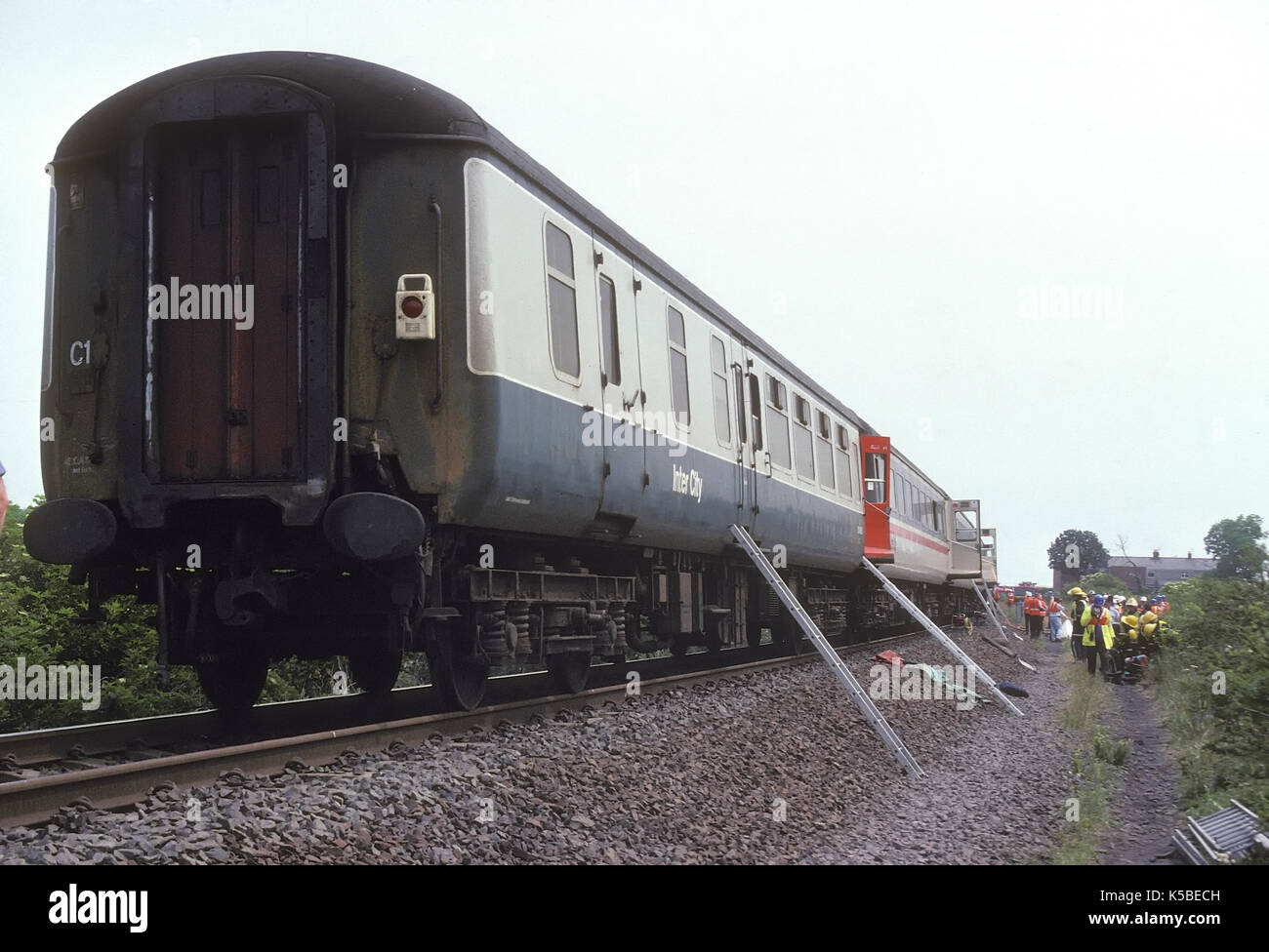 Emergency service attending an exercise involving a train crash Stock ...