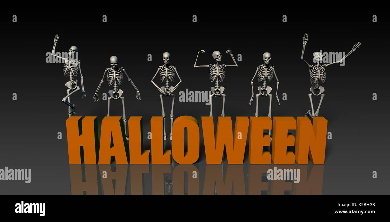 Halloween Postcard with Skeleton Group Crowd Moving as Concept Stock ...