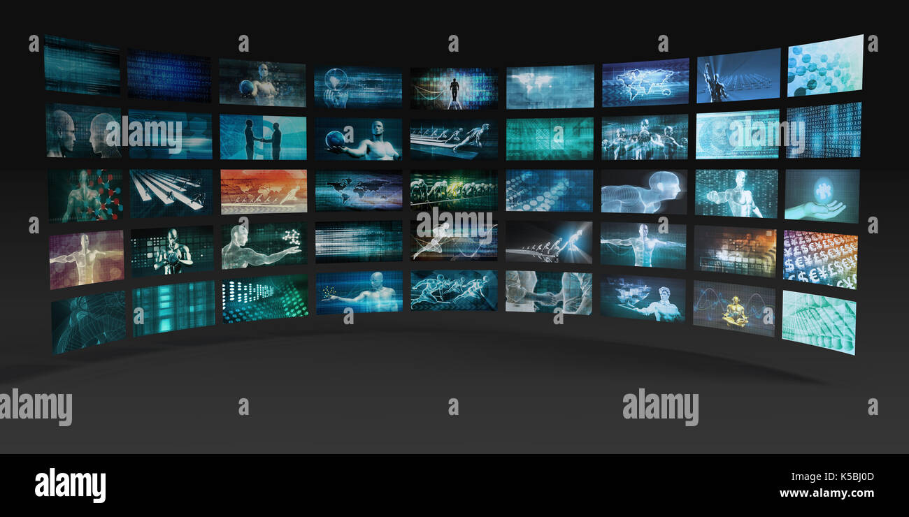 Futuristic Video Wall with Virtual Hologram Projection Stock Photo - Alamy