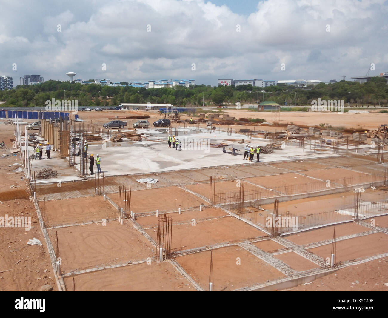 Construction site with piling work is in progress. Piling work is the ...