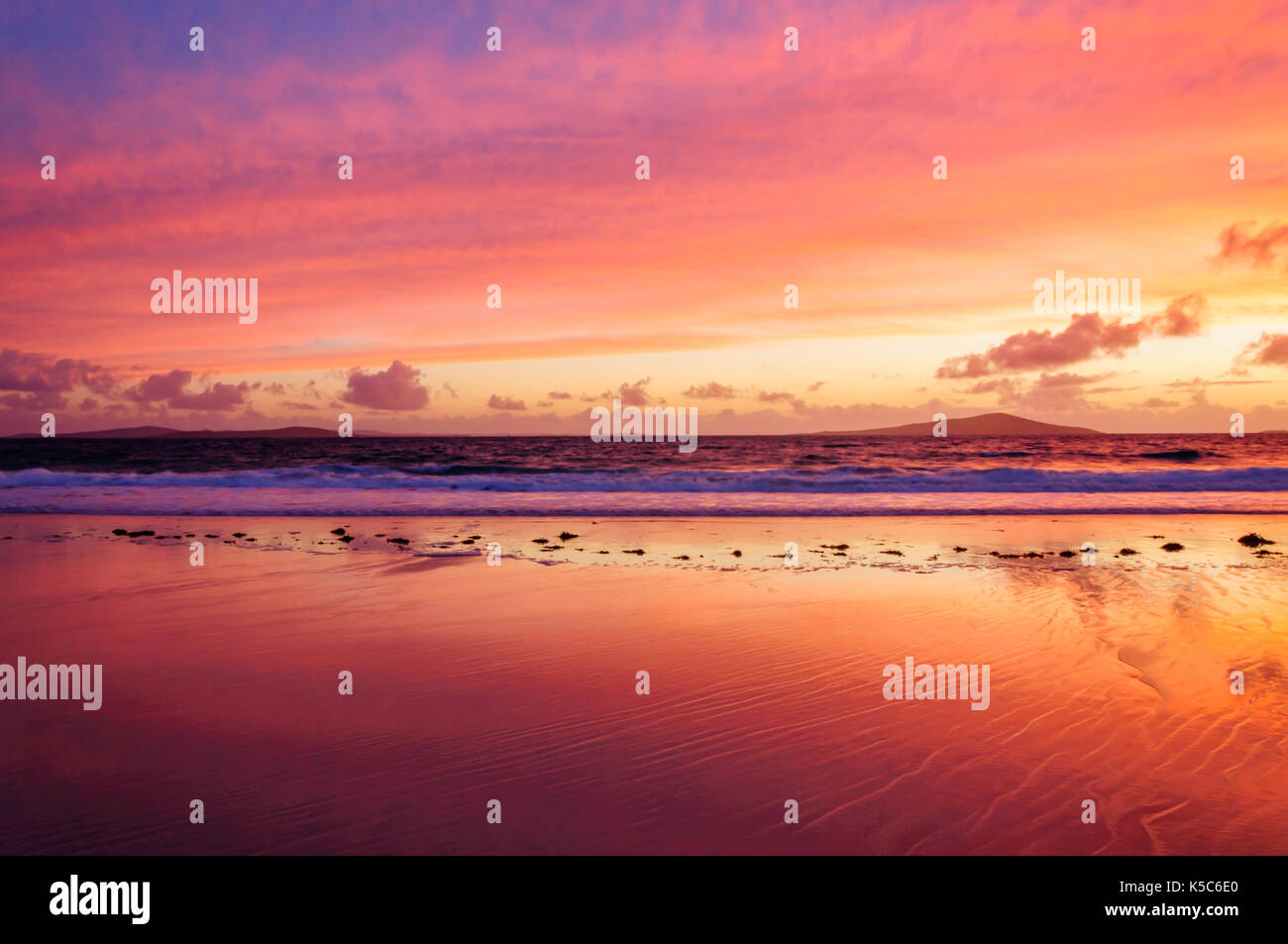 Seascape at sunset looking south from Northton Beach on the isle of ...