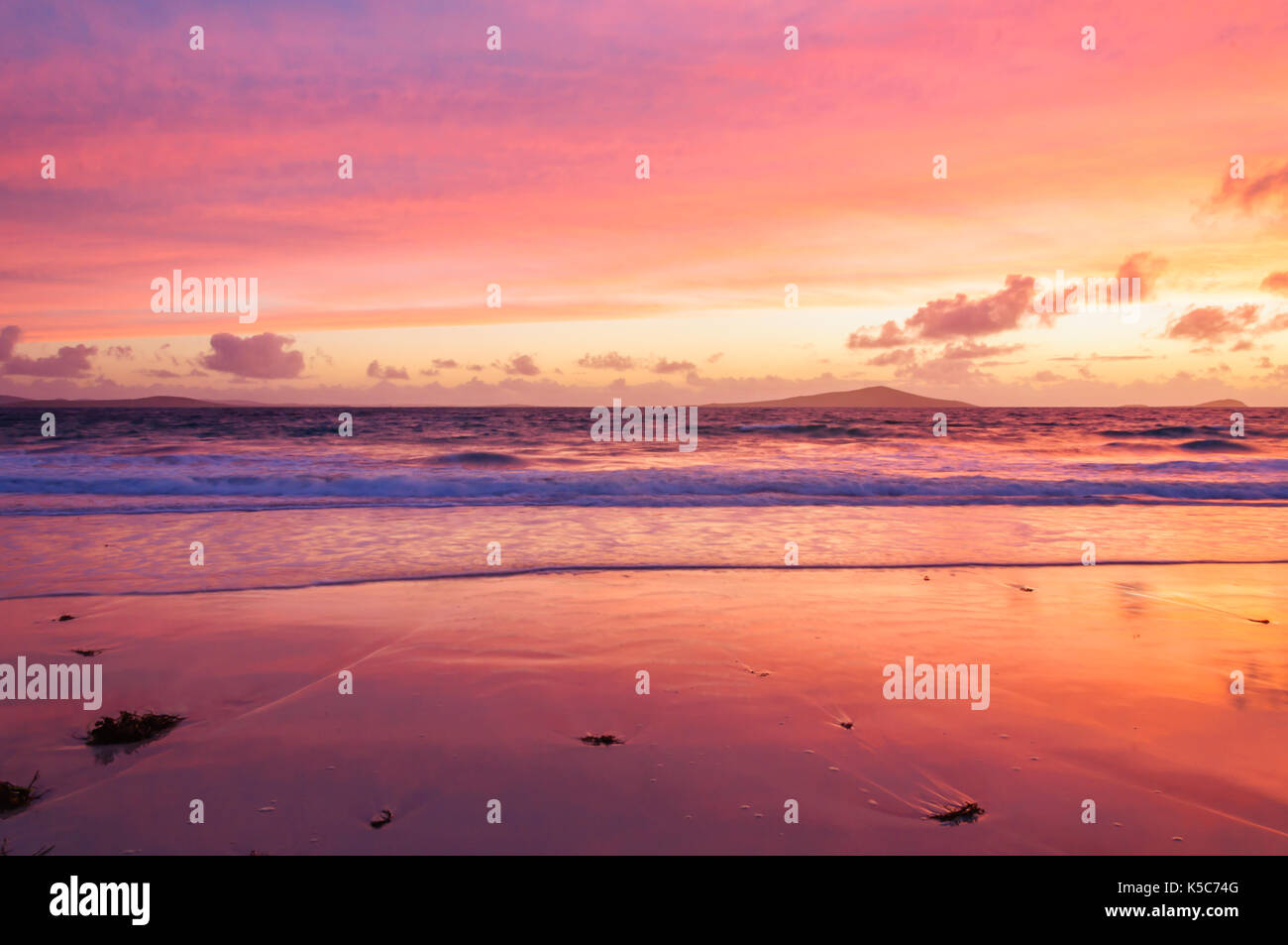 Seascape at sunset looking south from Northton Beach on the isle of ...