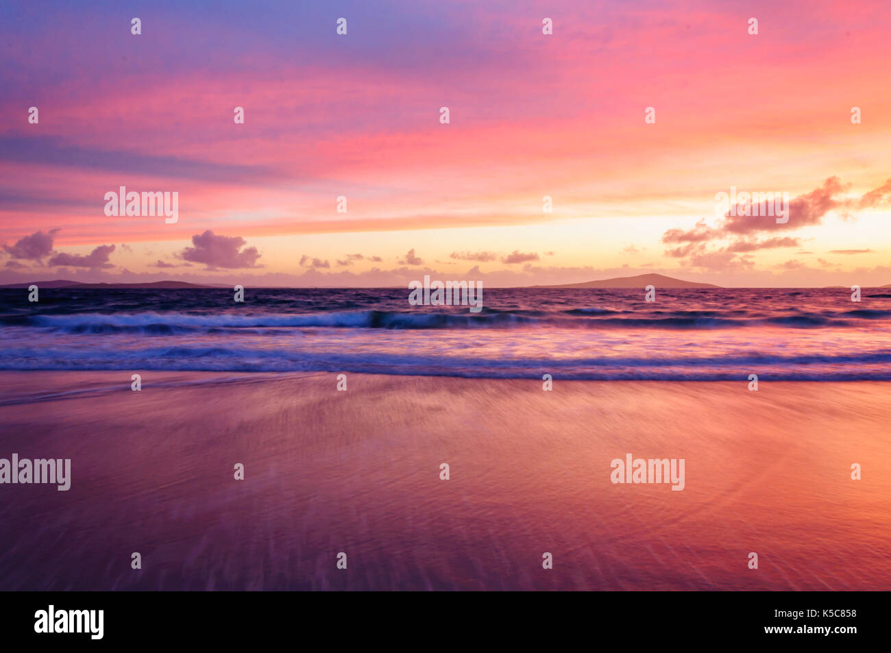 Seascape at sunset looking south from Northton Beach on the isle of ...