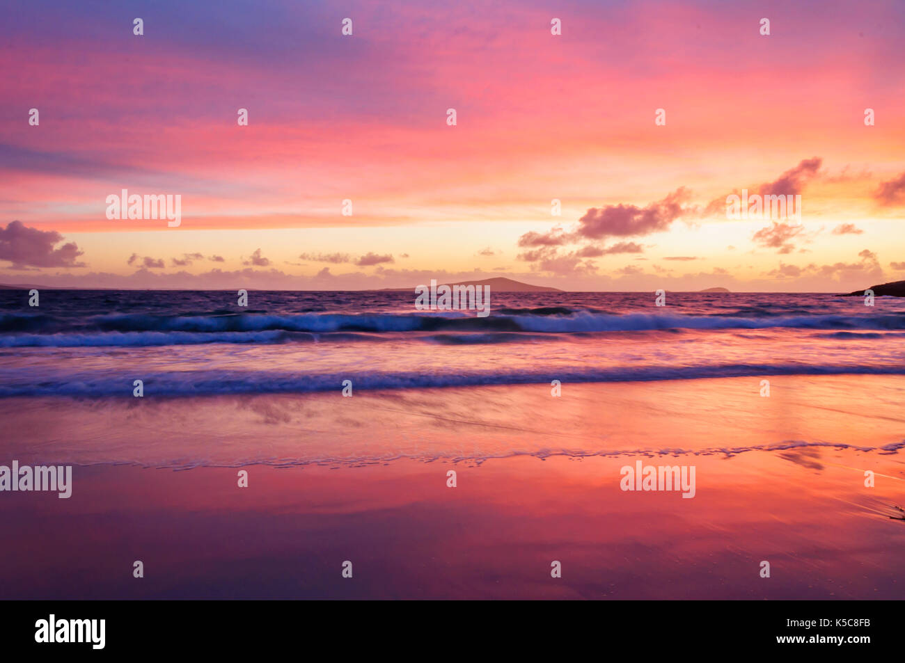 Seascape at sunset looking south from Northton Beach on the isle of ...