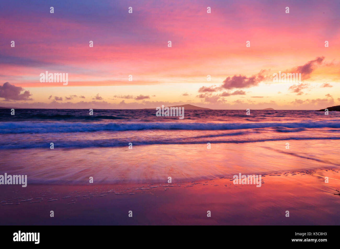Seascape at sunset looking south from Northton Beach on the isle of ...