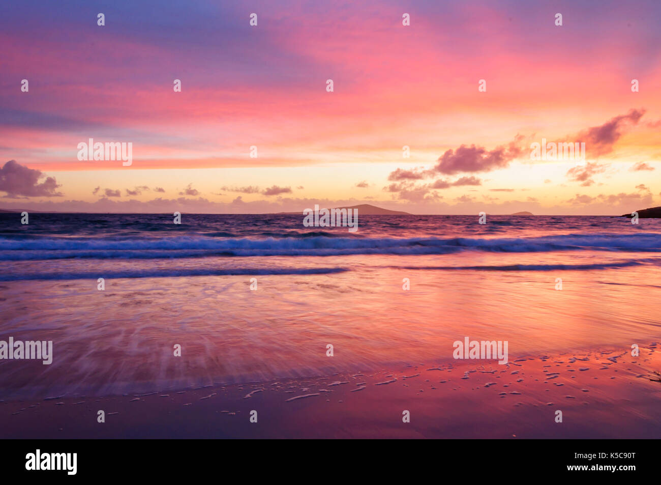Seascape at sunset looking south from Northton Beach on the isle of ...