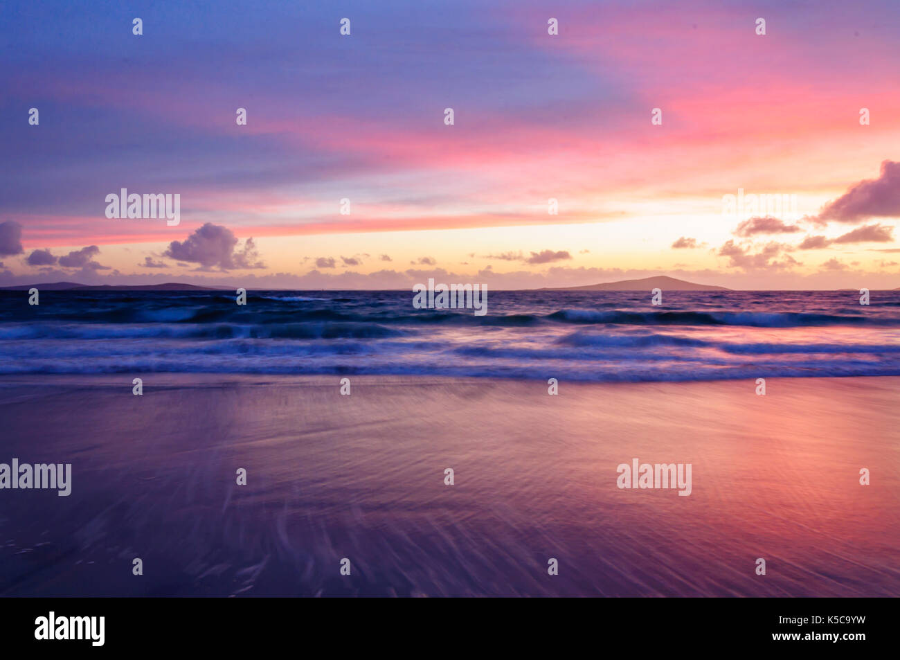 Seascape at sunset looking south from Northton Beach on the isle of ...