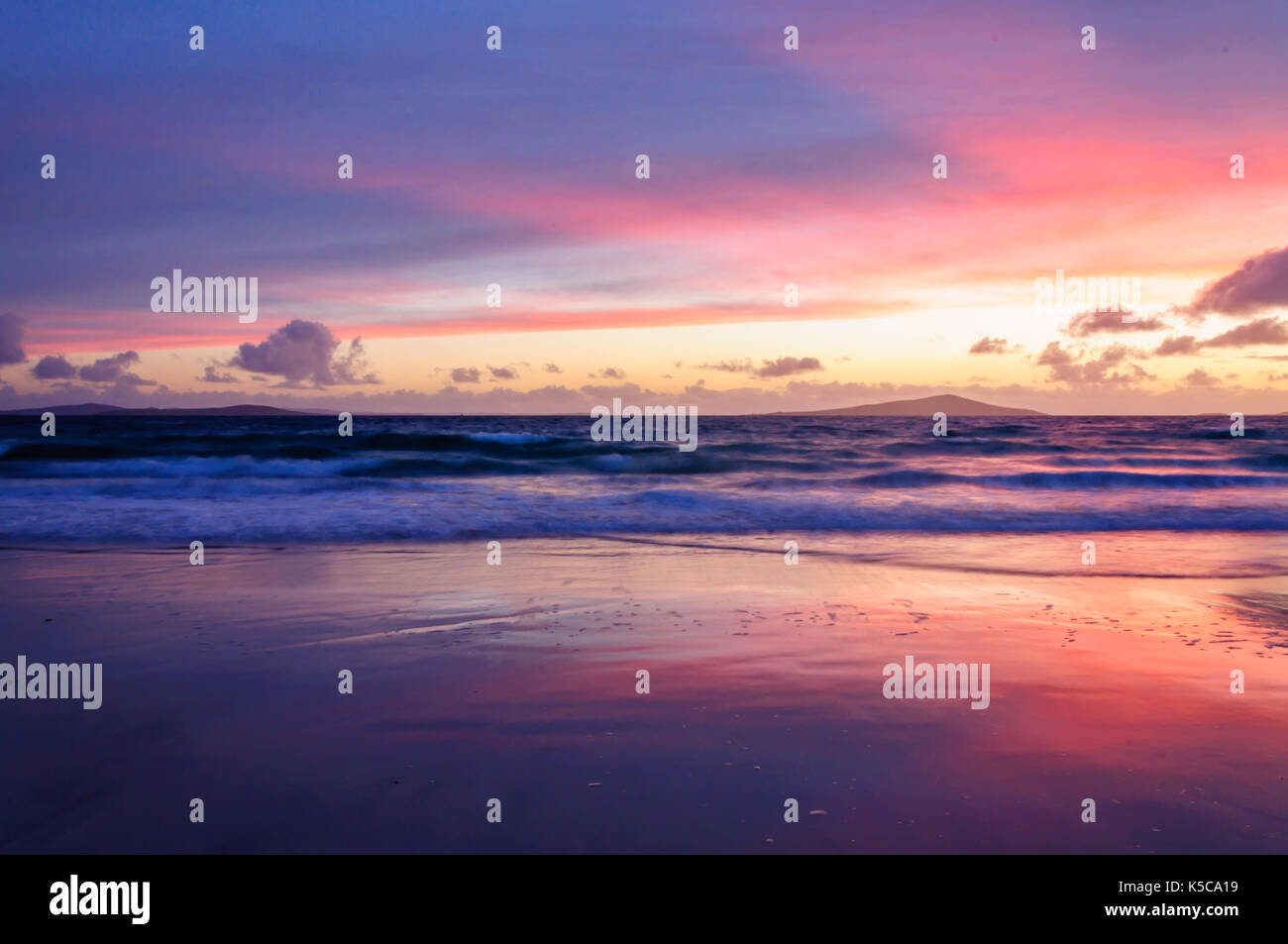 Seascape at sunset looking south from Northton Beach on the isle of ...