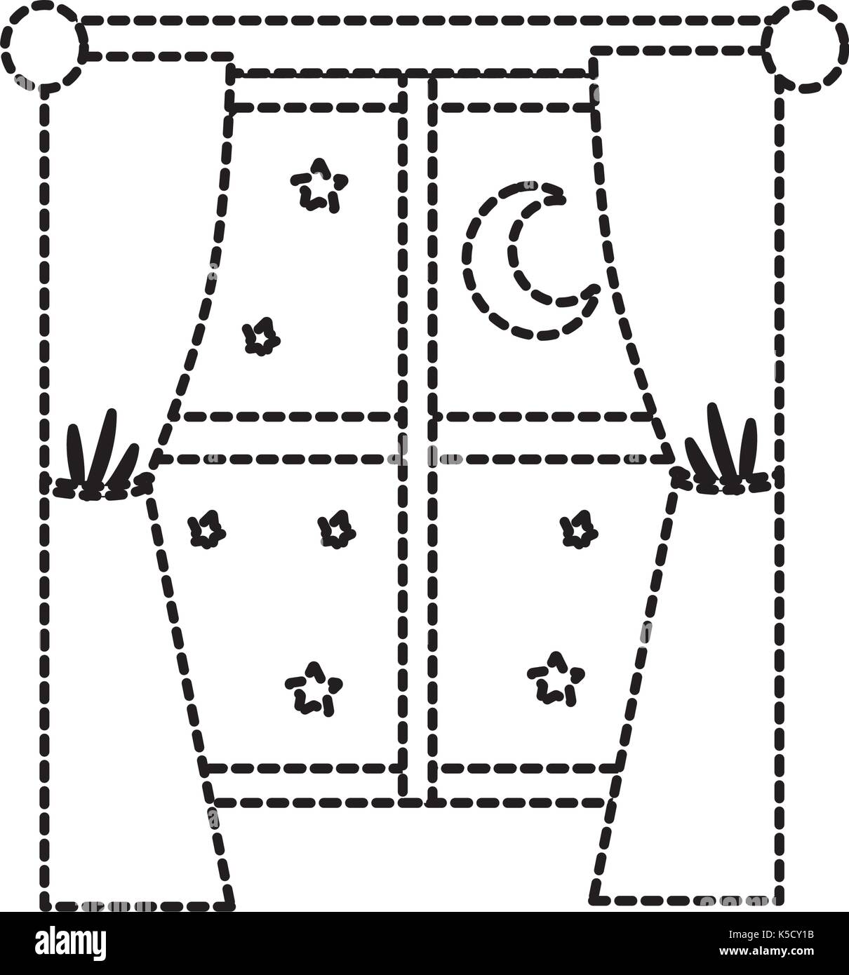 dotted shape window with curtain the night and moon with star Stock ...