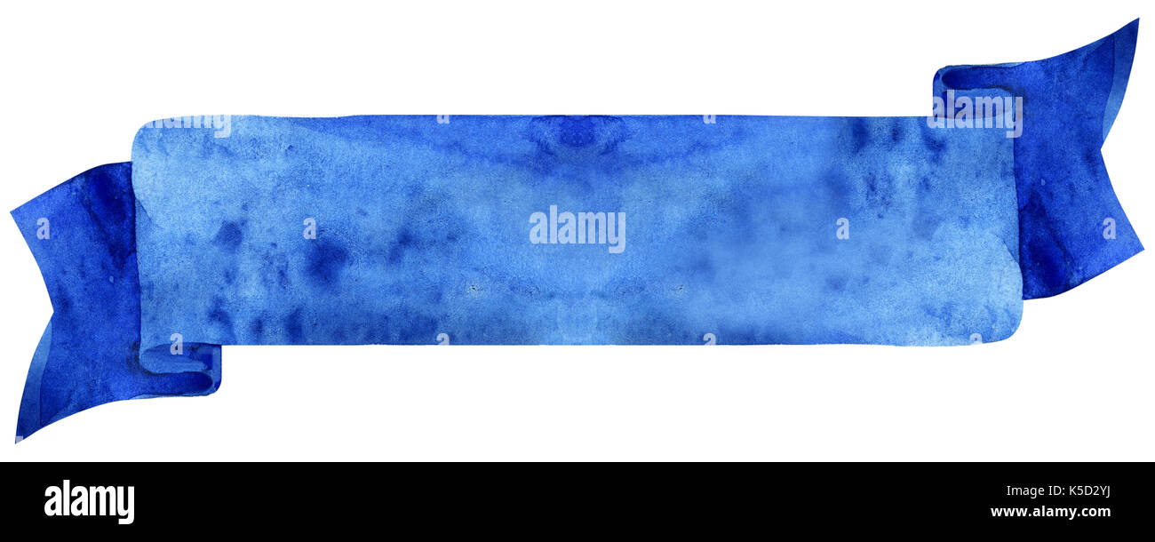 Watercolor hand-drawn illustration. Navy blue waving flag or banner ...
