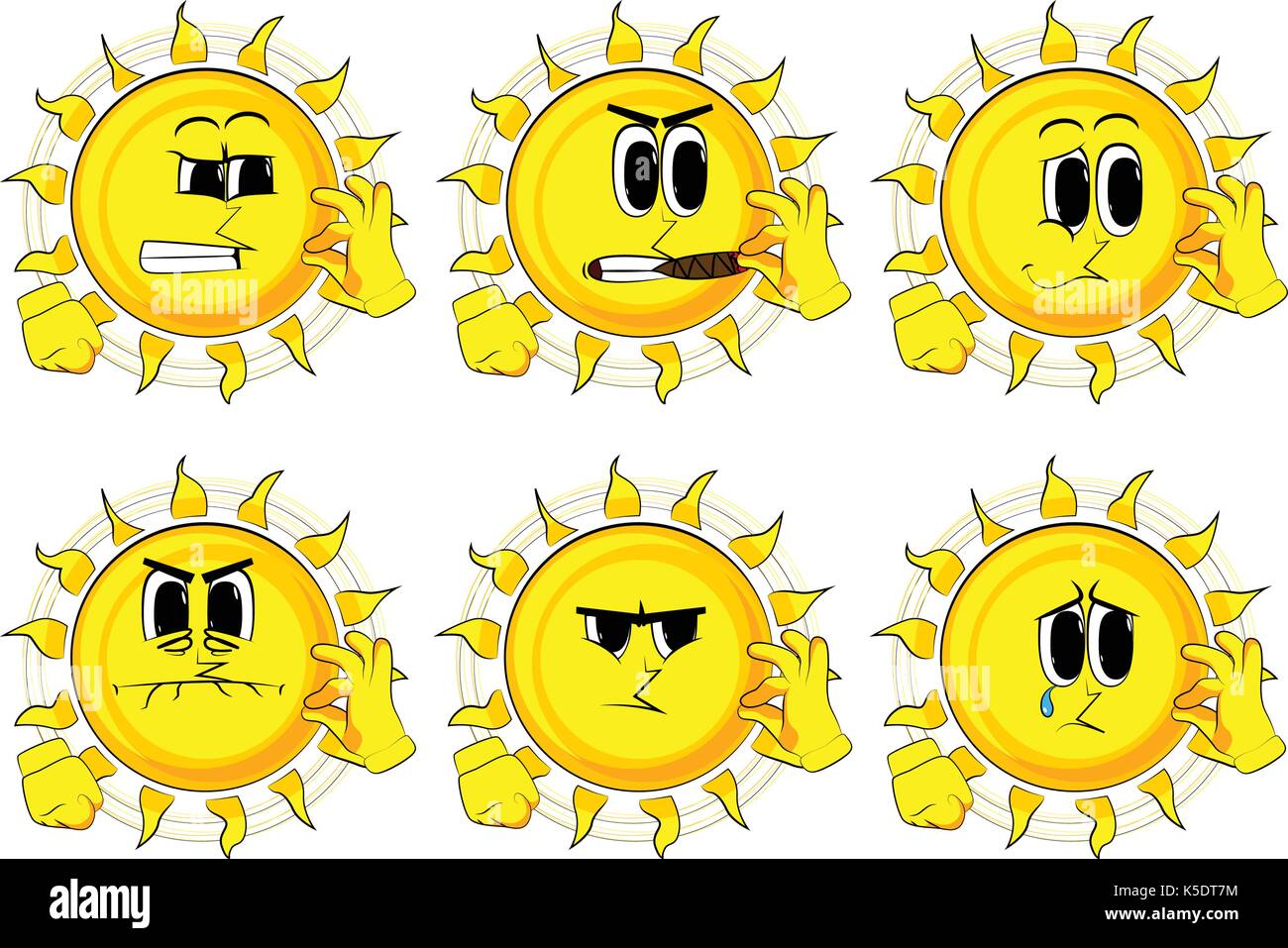 Cartoon sun showing ok sign. Collection with sad faces. Expressions ...