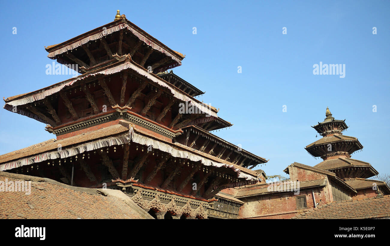 nepal cityscape, travel in ancient building in blue sky in traditional ...