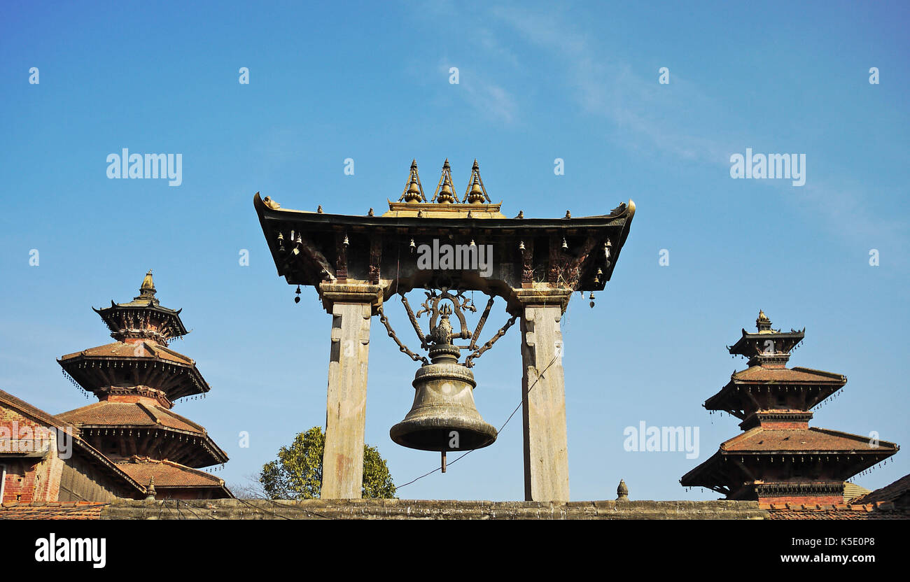 nepal cityscape, travel in ancient building in blue sky in traditional ...