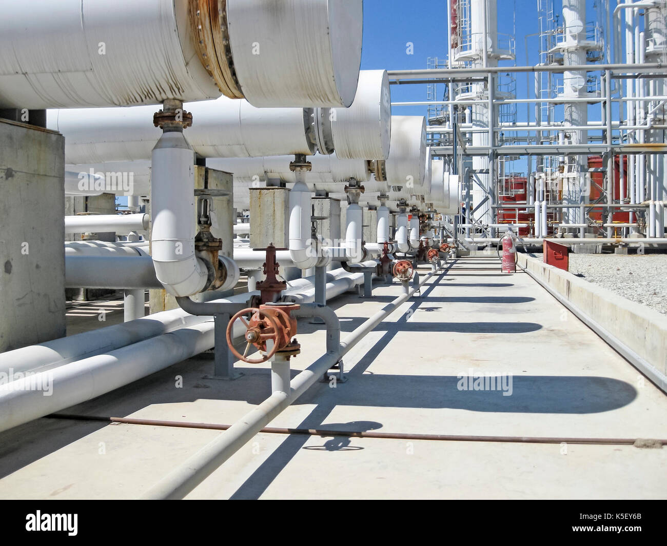 Heat exchangers in a refinery. The equipment for oil refining Stock ...